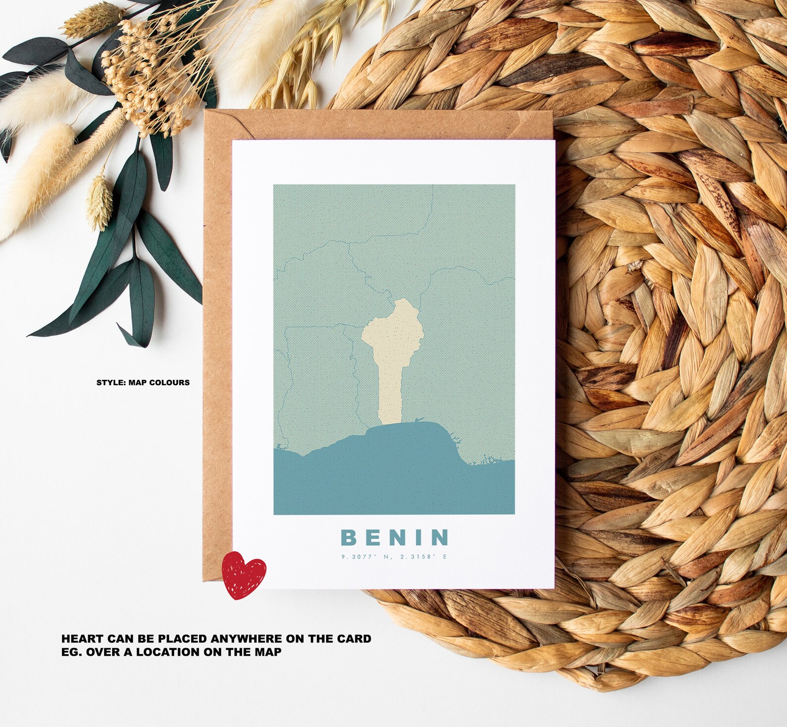 Benin Custom Greeting Card - Kraft Envelope Included - Custom Text ...