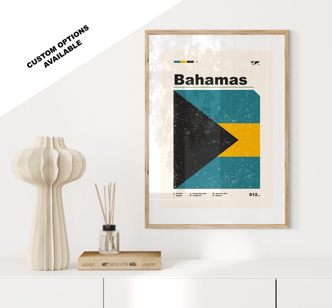 Bahamas Flag Print - Flag Poster - Mid Century Modern - Custom Options ...