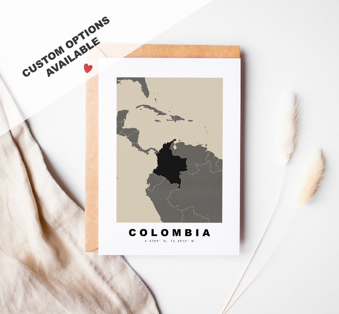 Colombia Custom Greeting Card - Kraft Envelope Included - Custom Text ...