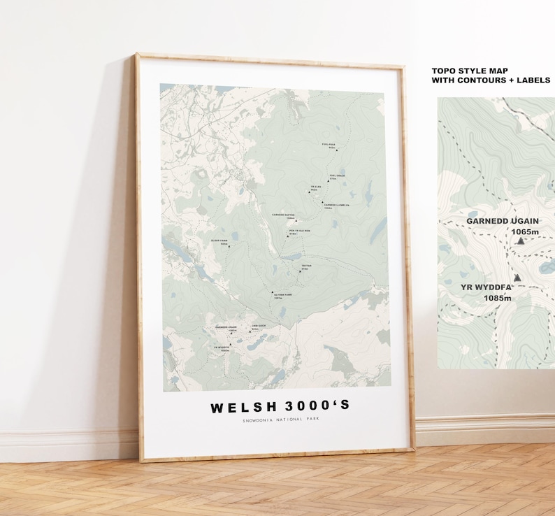 Welsh 3000s Map Print - Contour Map - Topographic Map - Welsh Munros ...