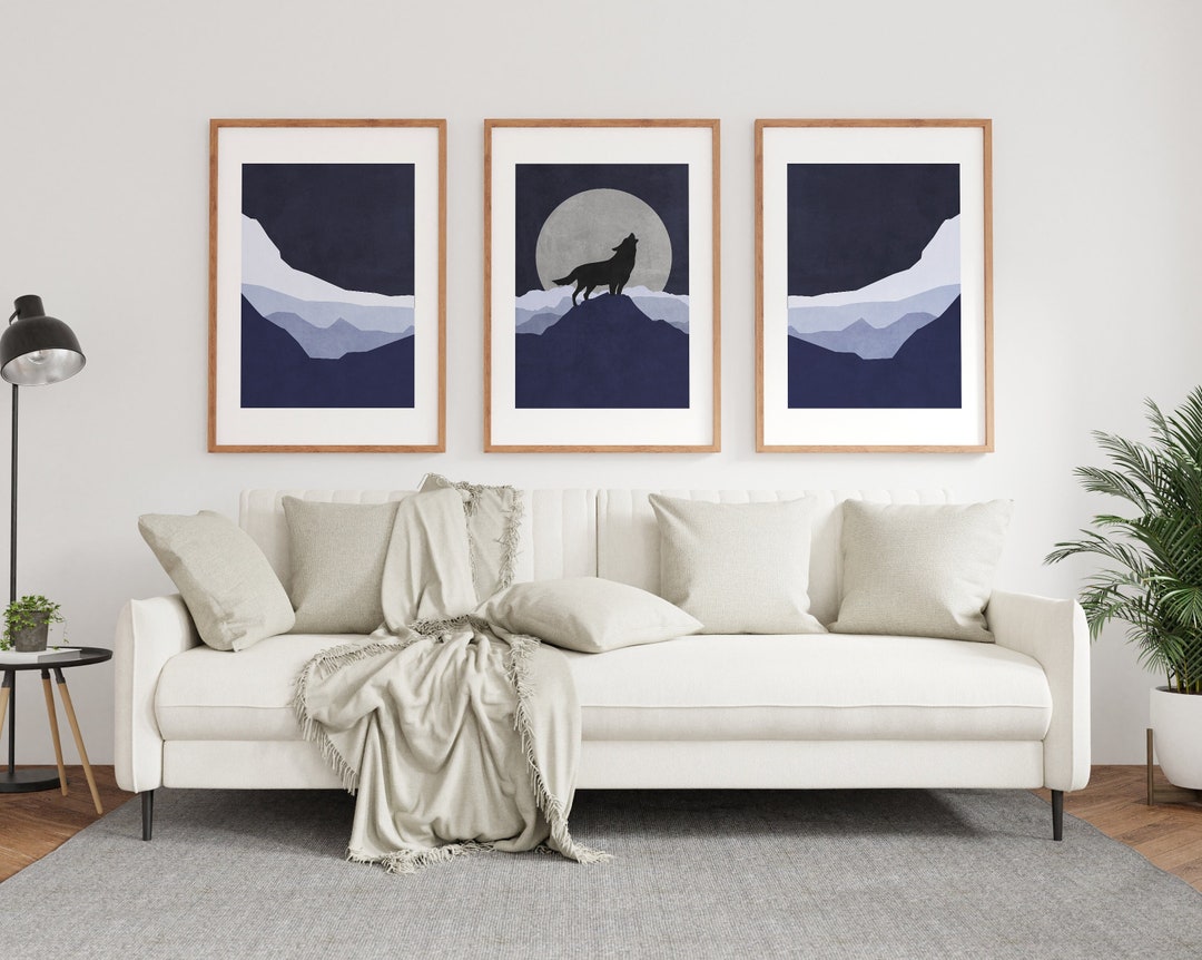 Scandinavian Panoramic Style Print Set of Three - Howling Wolf - Modern ...