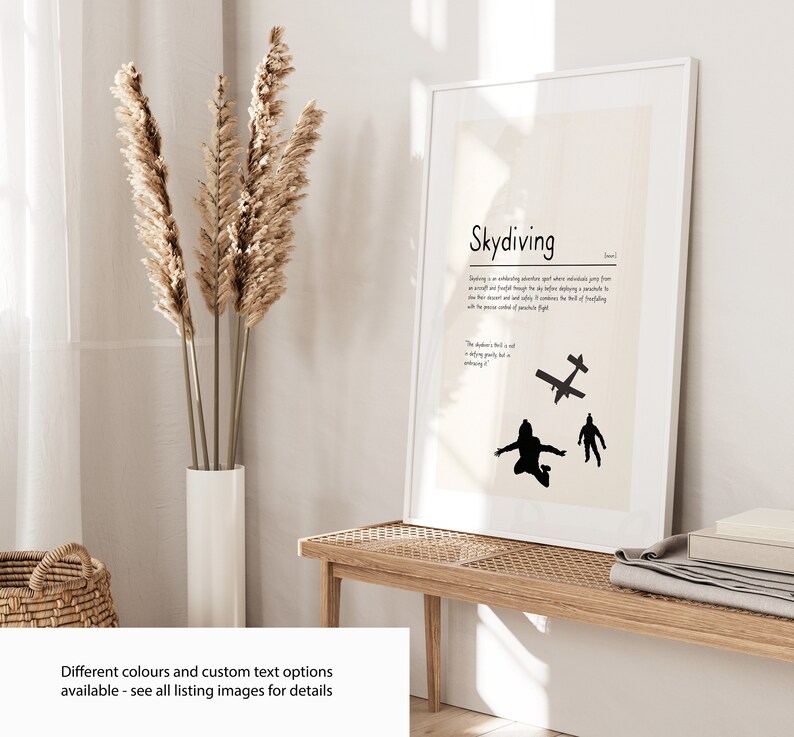 Skydiving Definition Print - Custom Text/quote Options - Customised ...