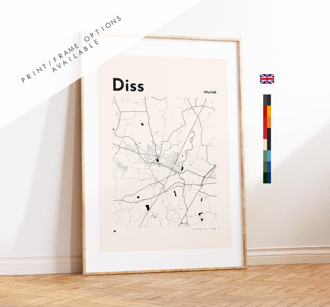 Diss Map Print - Custom Options/colours Available - Prints or Framed ...