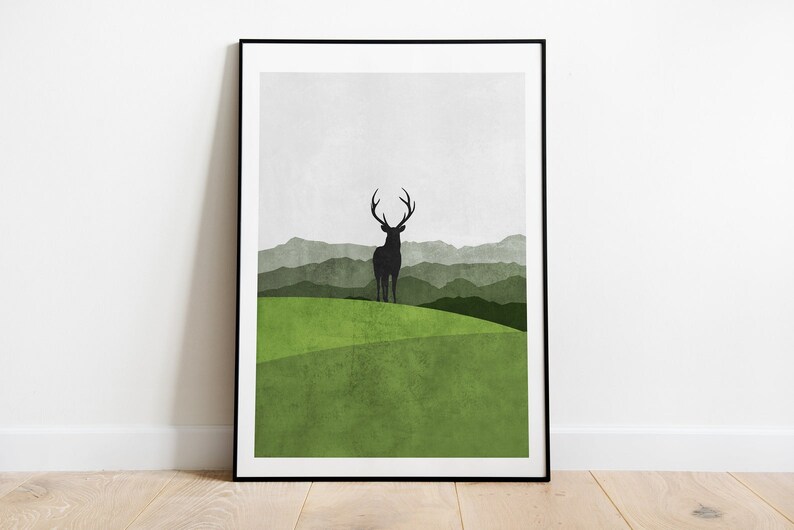 Scandinavian Panoramic Style Print Set of Three Stag in the - Etsy