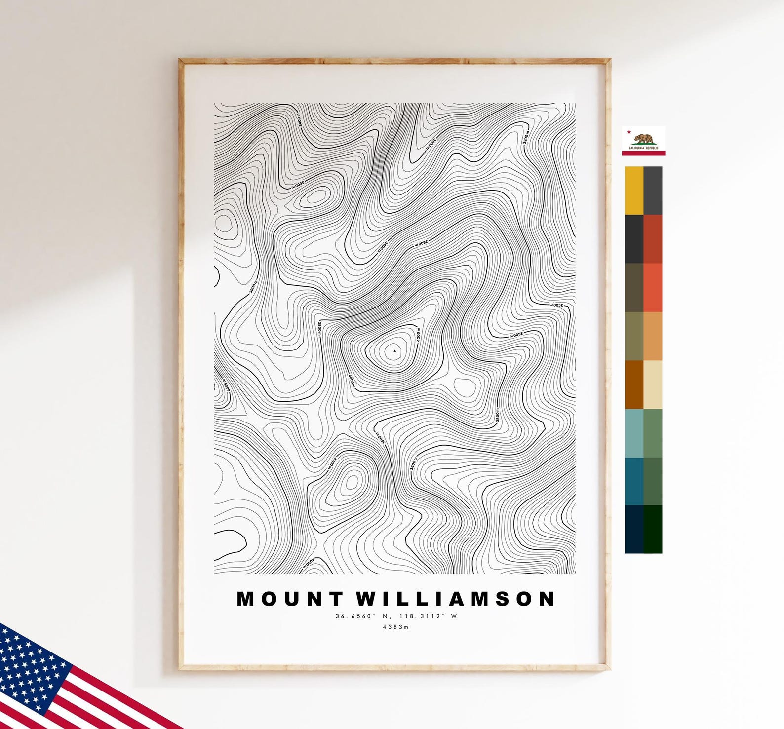 Mount Williamson Map Print - Contour Map Print - Topographic Map ...