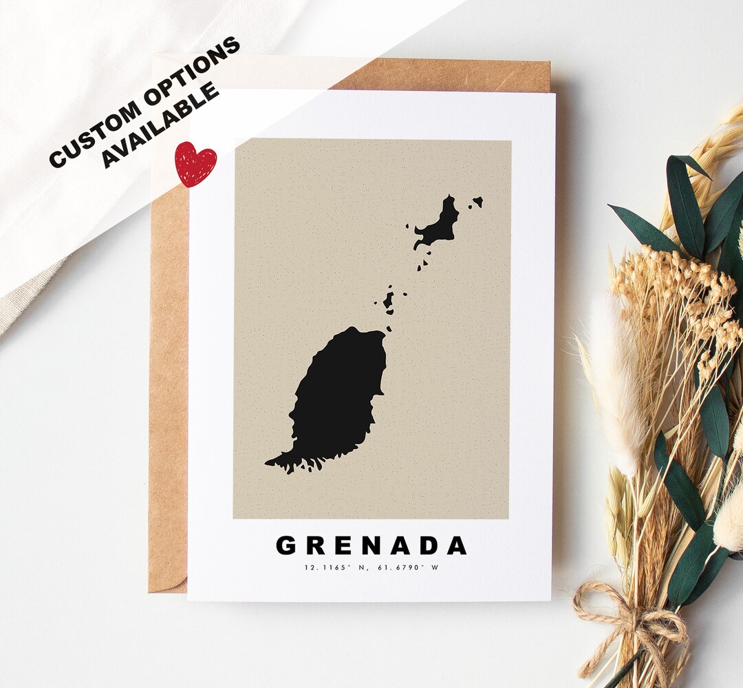 Grenada Custom Greeting Card - Kraft Envelope Included - Custom Text ...