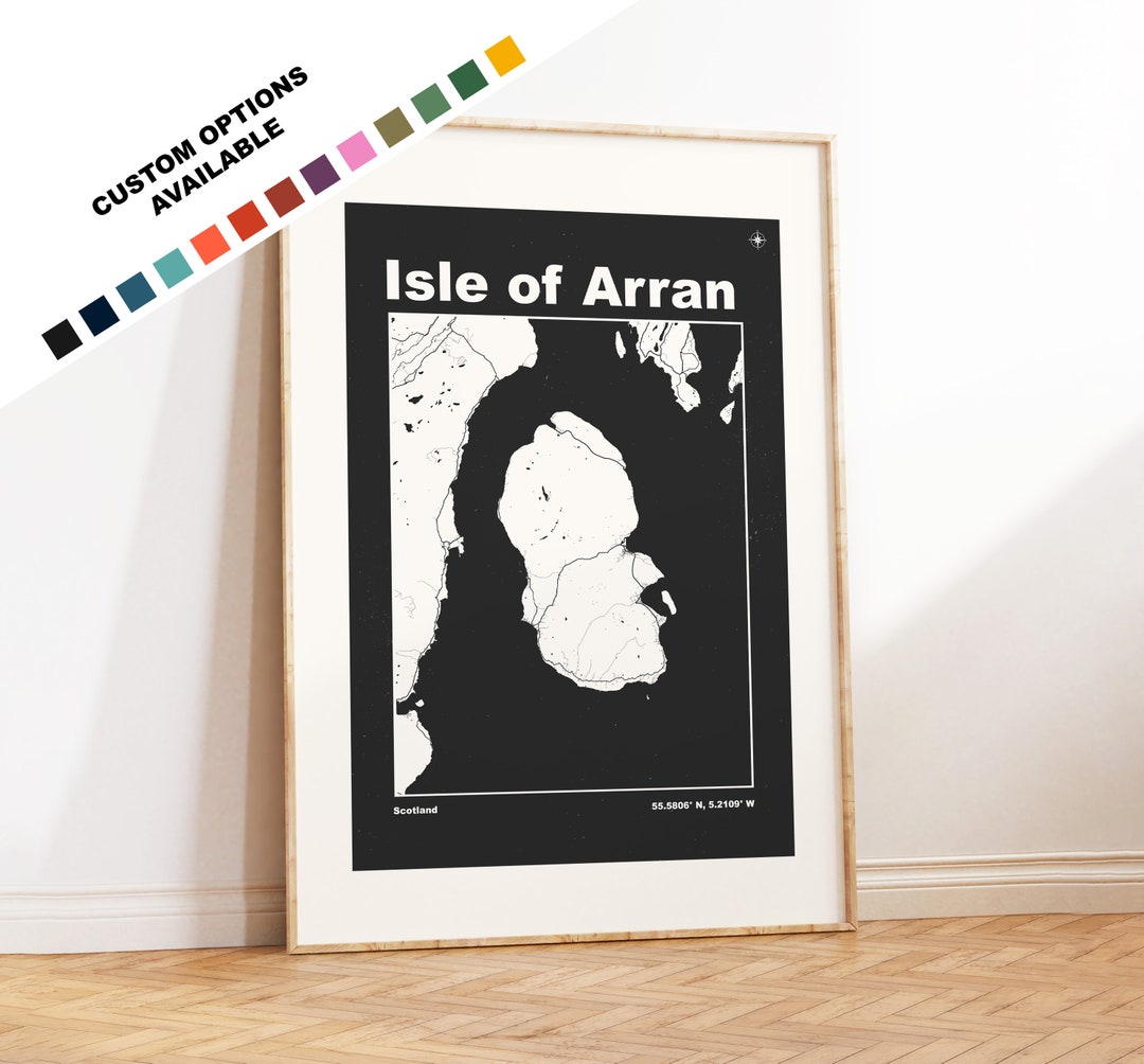 Arran Map Print - Custom Options/colours Available - Prints or Framed ...