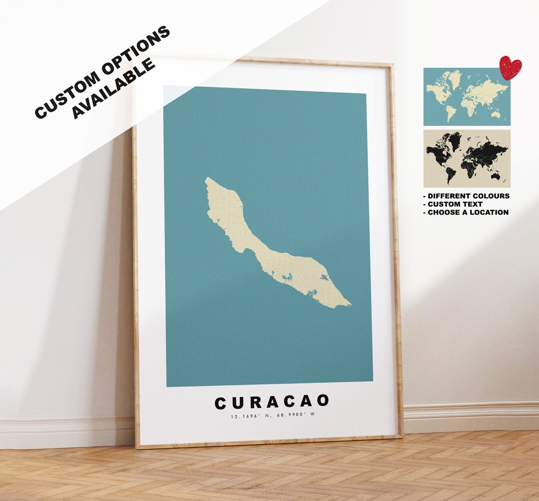Curacao Map Print - Personalised Map Gift - Framed or Canvas Options ...