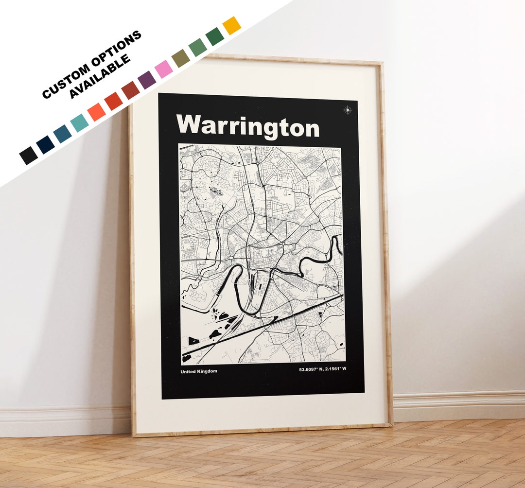Warrington Map Print Custom Options/colours Available Prints or Framed ...