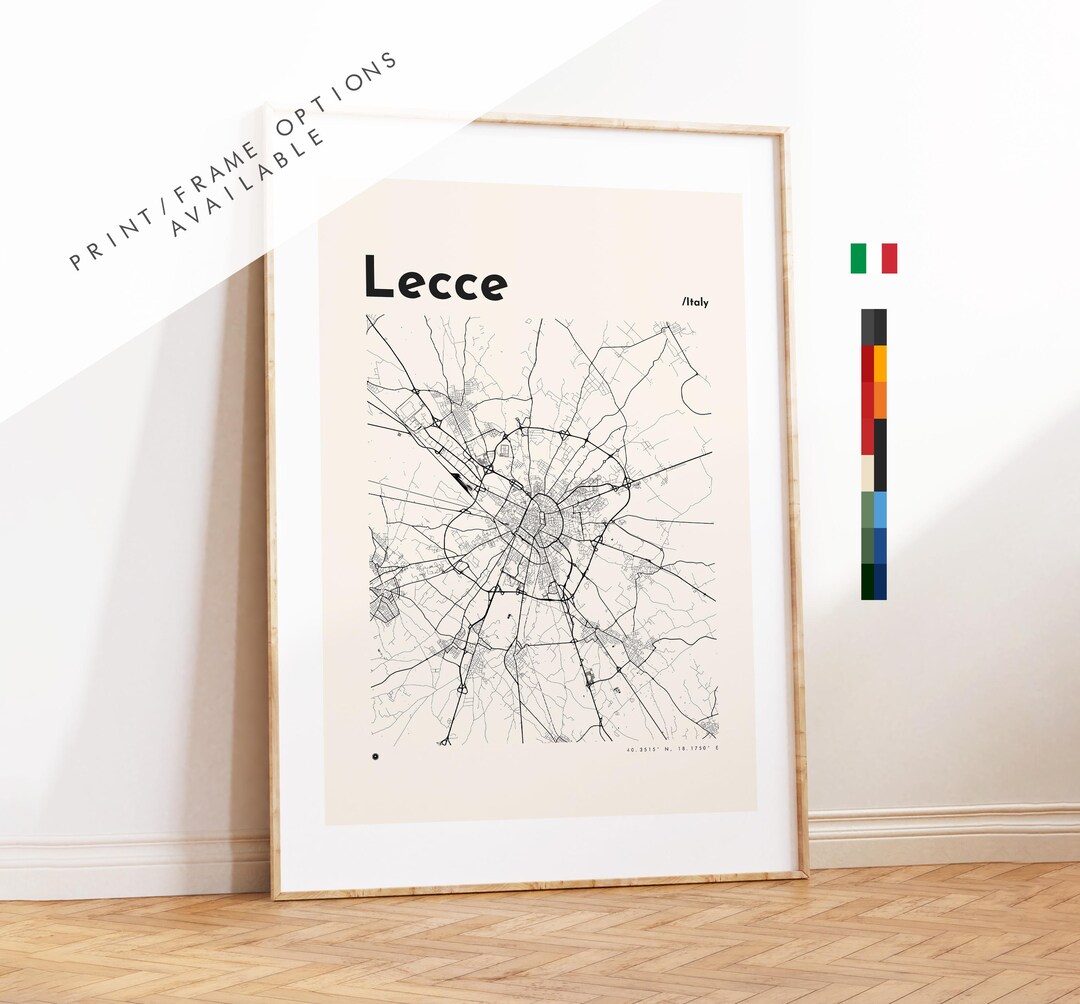 Lecce Map Print - Custom Options/colours Available - Prints or Framed ...