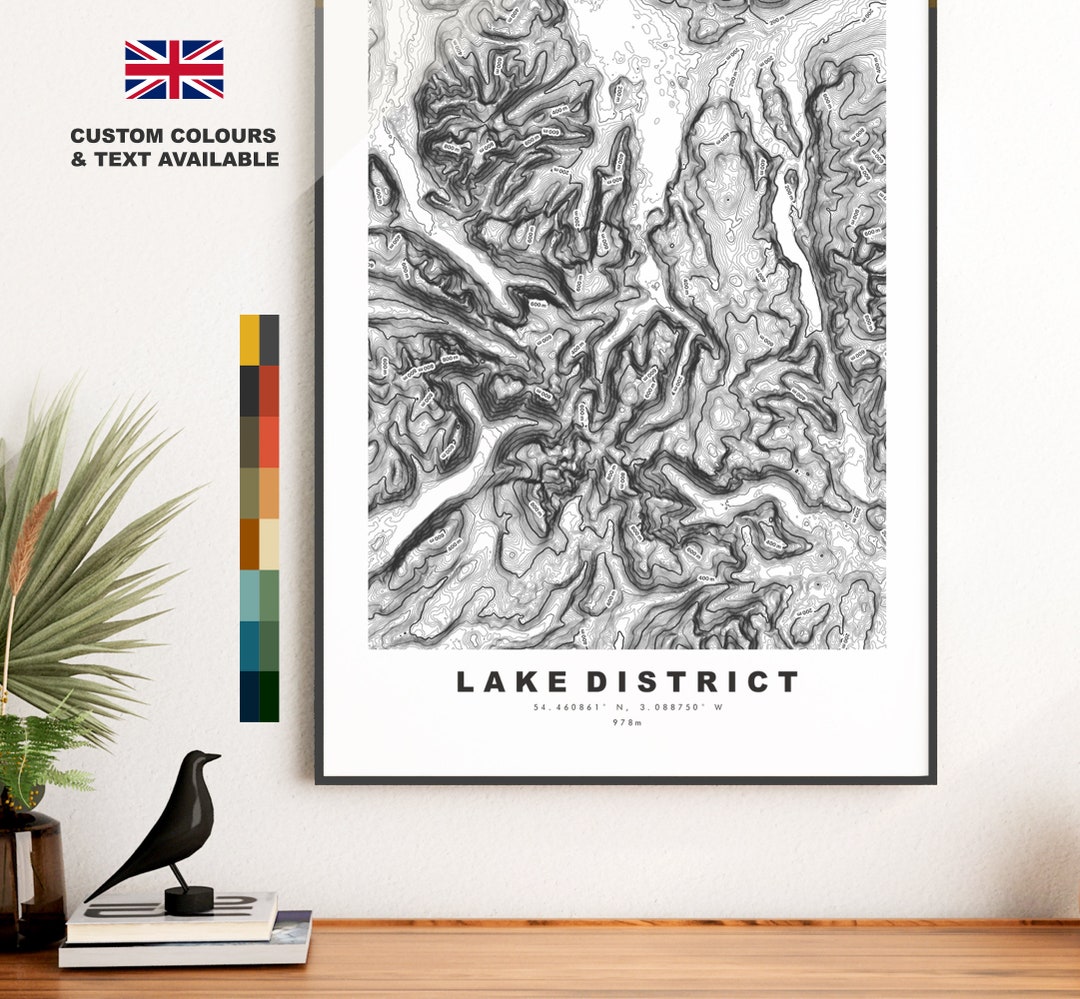 Lake District Print Contour Map Lake District Map Topographic Map Print ...