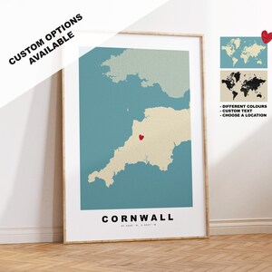 Cornwall Print - Custom Map Print - Personalised Text Gift Options ...