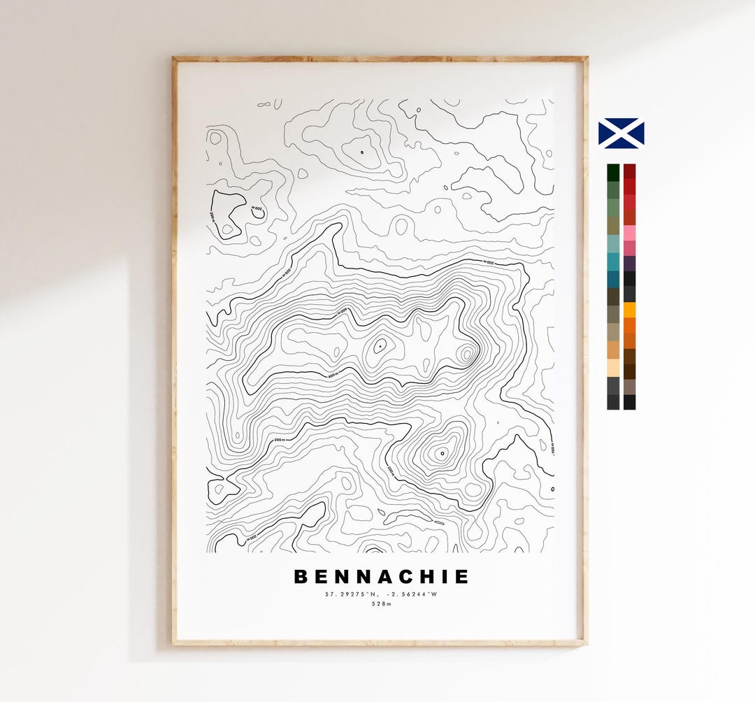 Bennachie Print - Contour Map - Bennachie Poster - Scotland ...