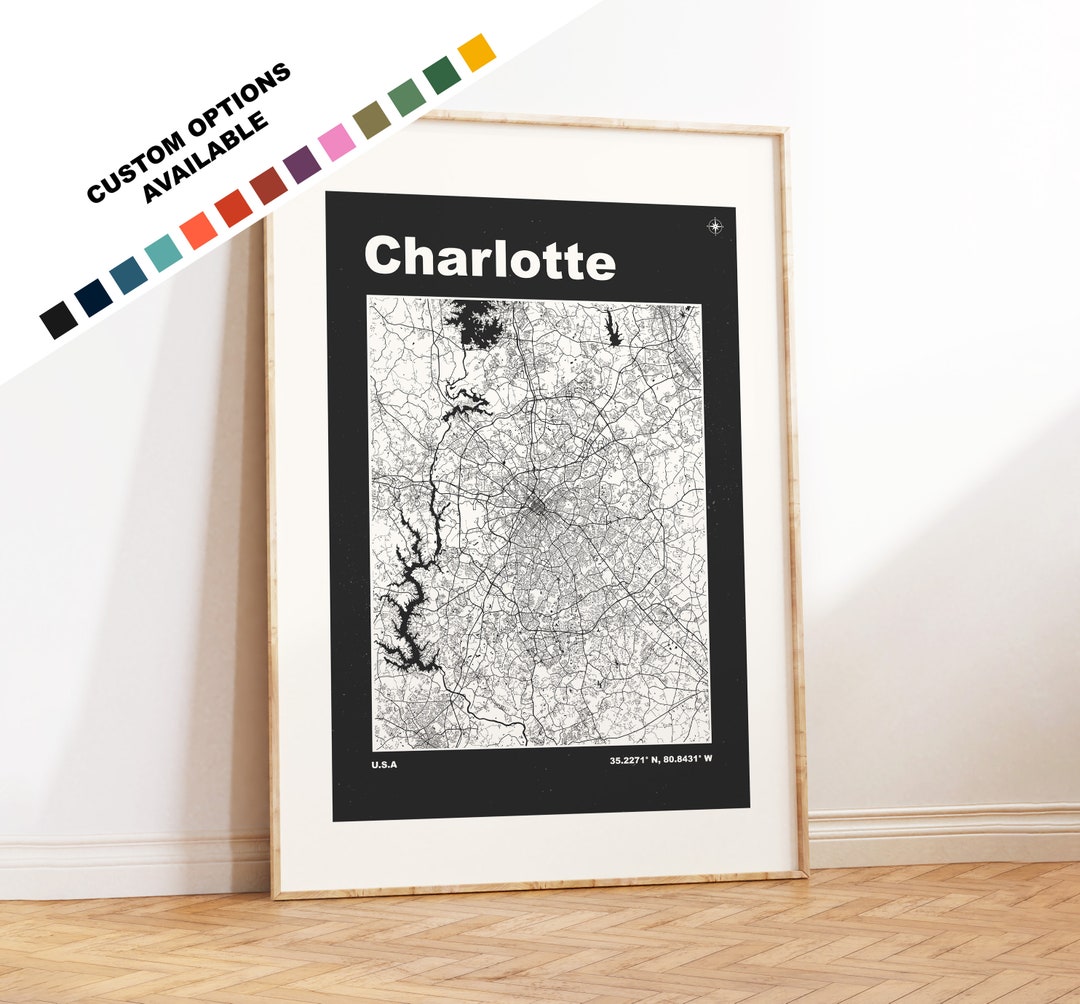 Charlotte Map Print - Custom Options/colours Available - Prints or ...