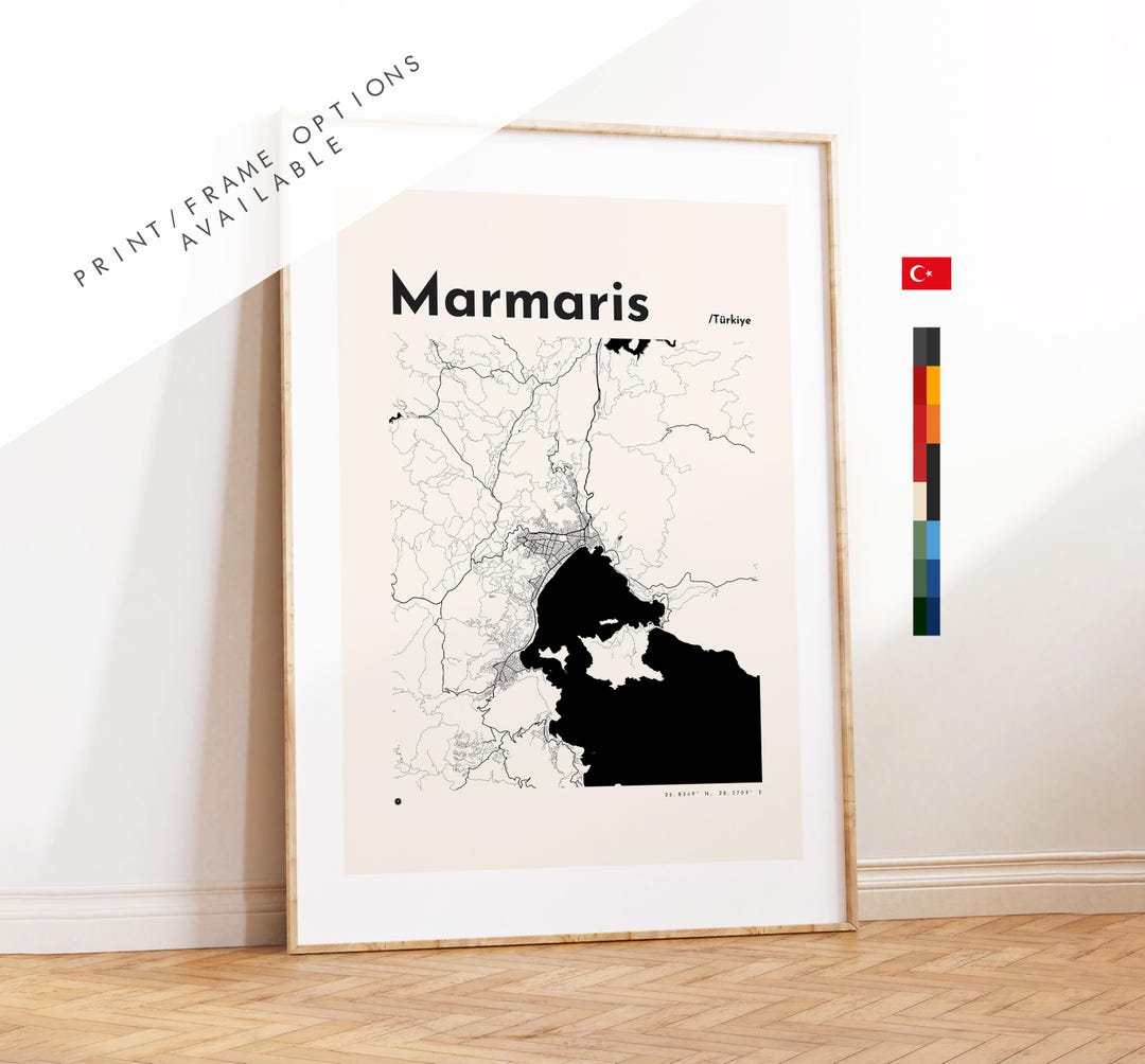 Marmaris Map Print - Custom Options/colours Available - Prints or ...