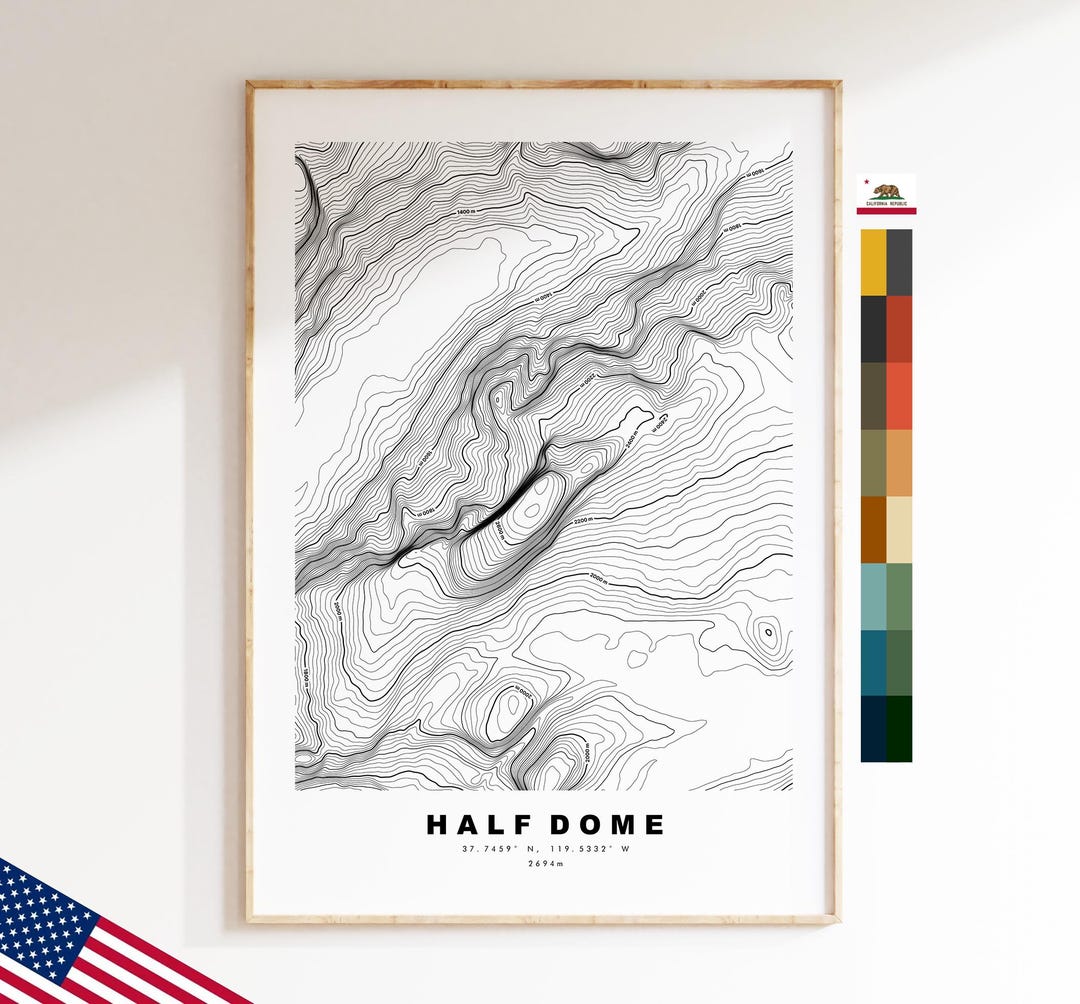 Half Dome Map Print - Contour Map Print - Topographic Map - Poster ...