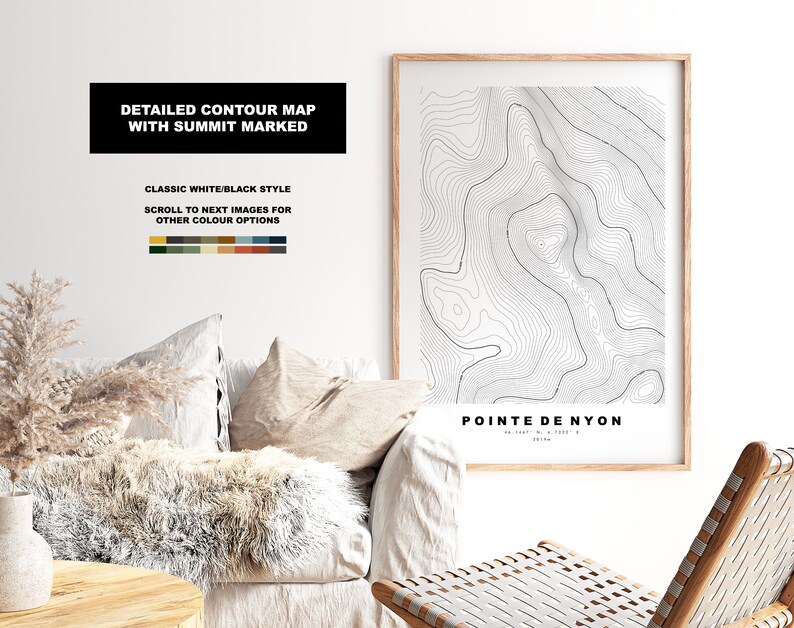 Pointe De Nyon Print - Contour Map - France - Topographic Map - Print ...