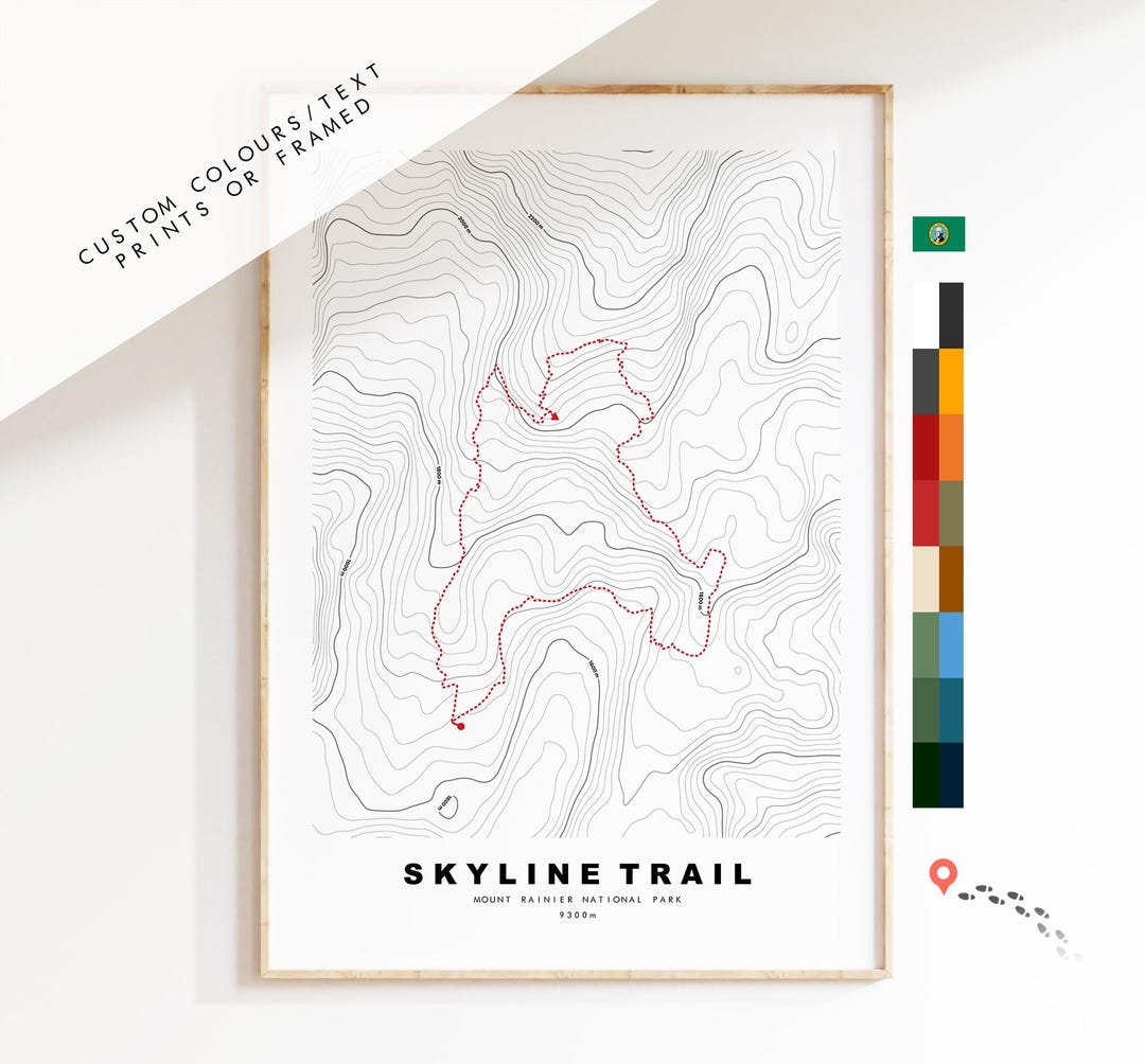 Skyline Trail Map Print - Trail and Contour Map - Topography - Contour ...