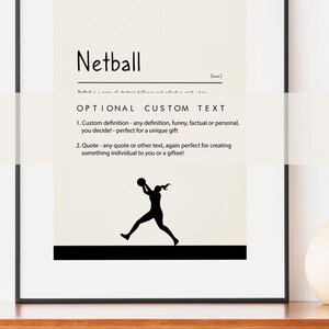 Netball Definition Print - Custom Text/quote Options - Customised Gift ...