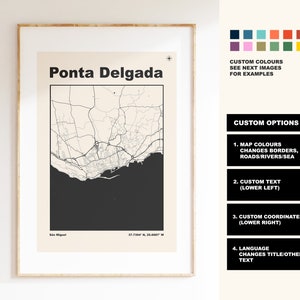 Ponta Delgada Map Print - Print, Framed or on Canvas - Ponta Delgada ...