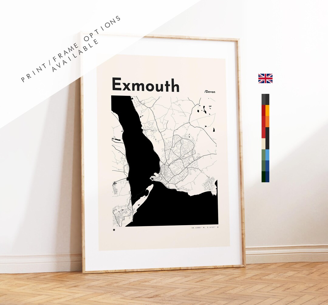 Exmouth Map Print - Custom Options/colours Available - Prints or Framed ...
