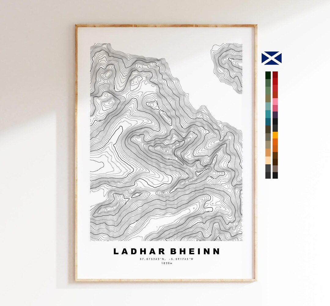 Ladhar Bheinn Print - Contour Map - Ladhar Bheinn Poster - Scotland ...