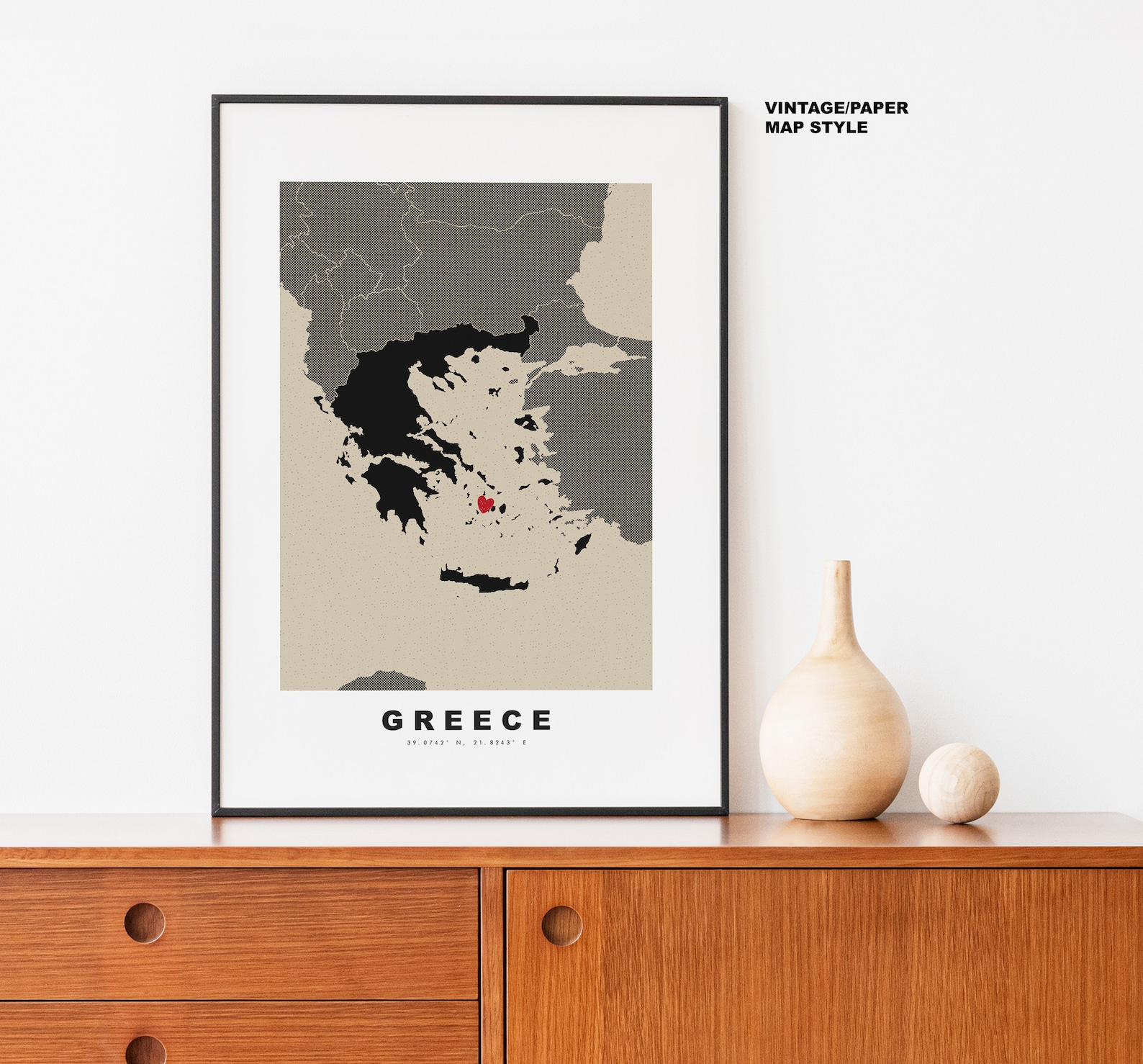 Greece Map Print - Personalised Map Gift - Vintage Style - Anniversary ...