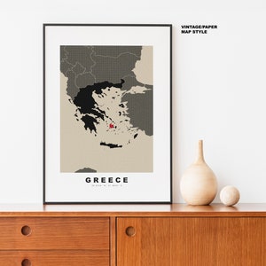 Greece Map Print - Personalised Map Gift - Vintage Style - Anniversary ...