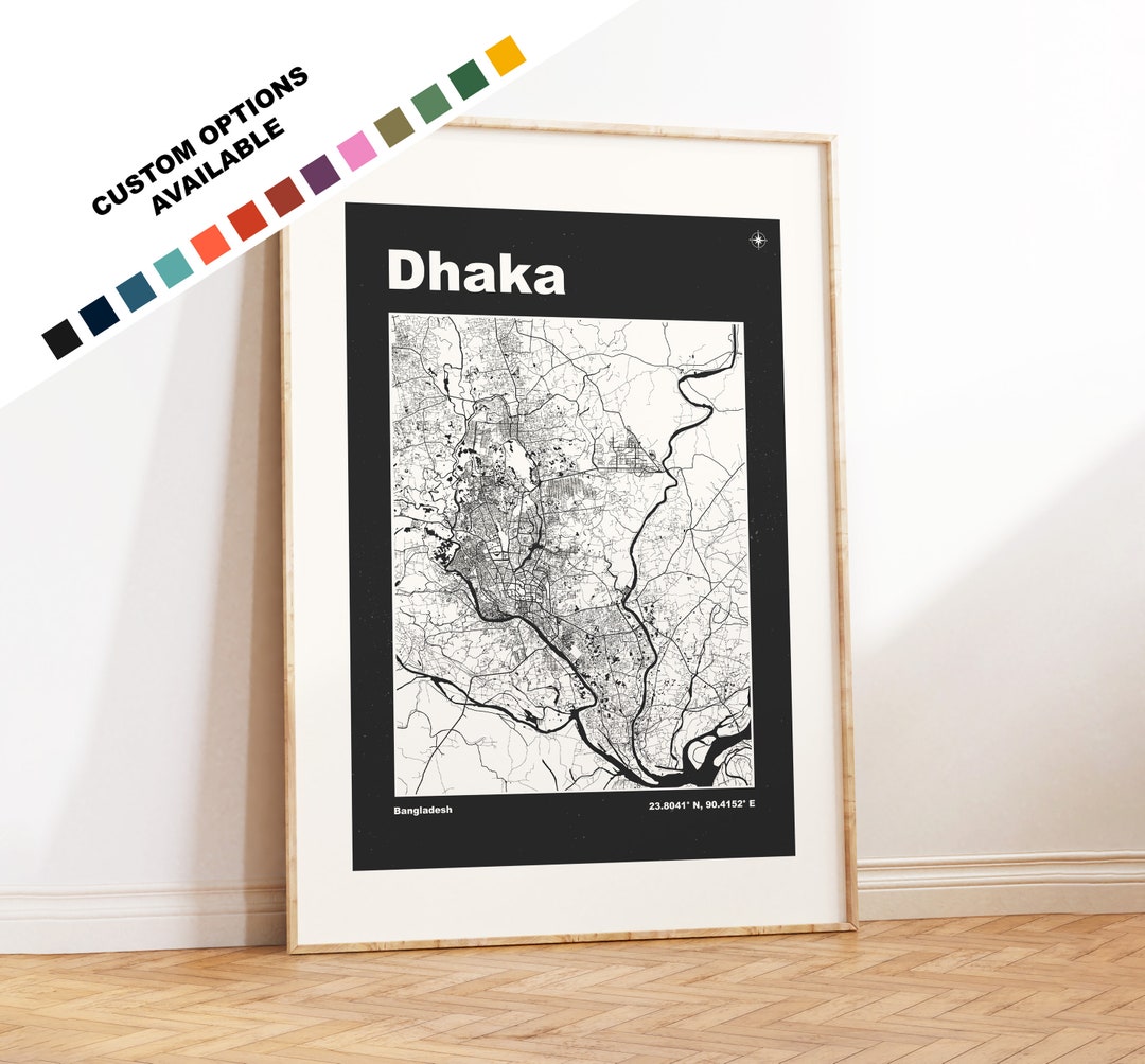 Dhaka Map Print - Custom Options/colours Available - Prints or Framed ...