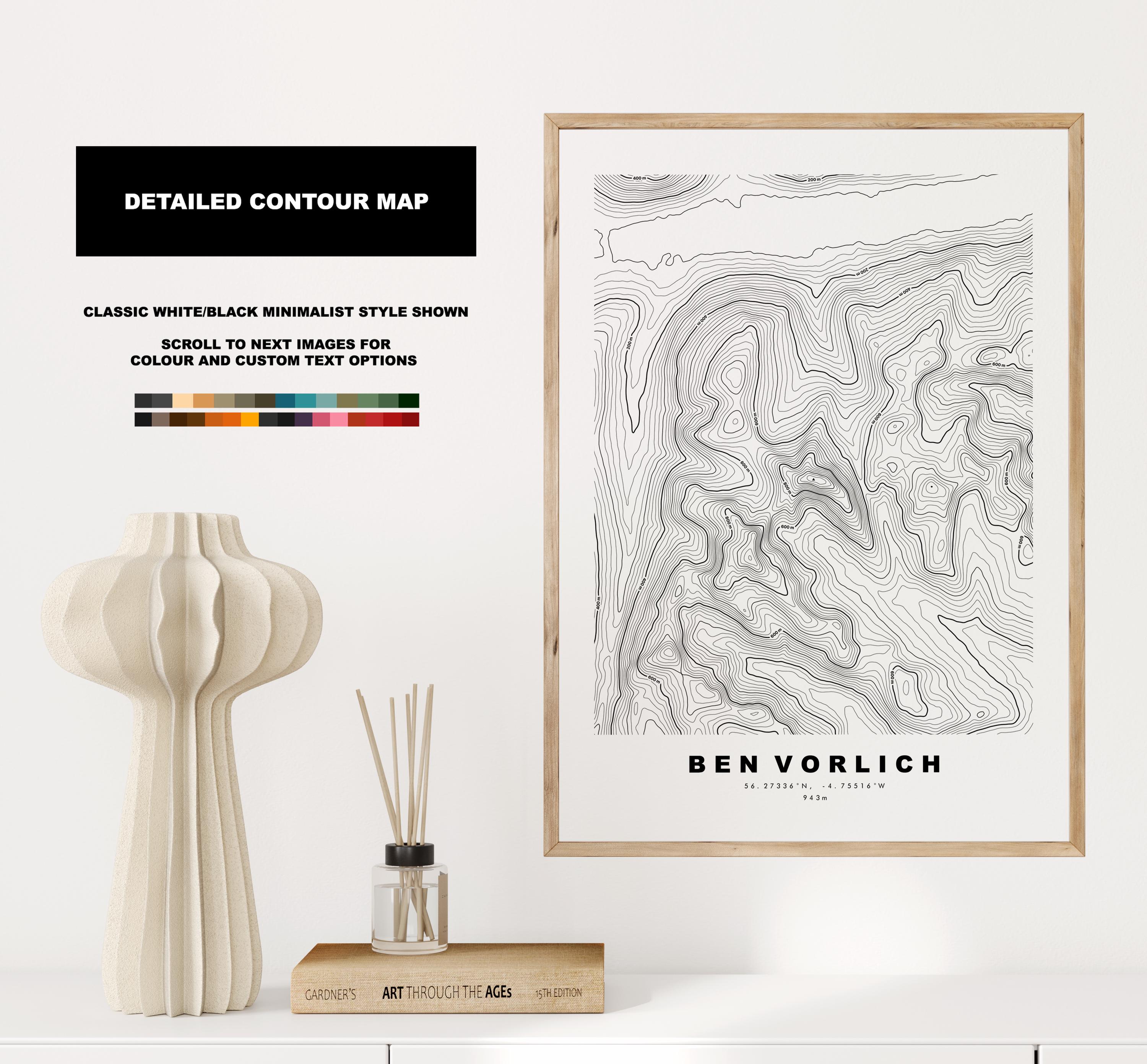 Ben Vorlich Print - Contour Map - Ben Vorlich Poster - Scotland ...