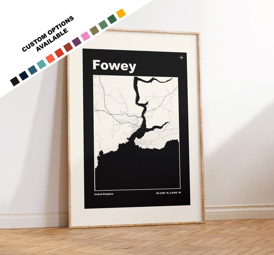 Fowey Map Print Custom Options/colours Available Prints or - Etsy