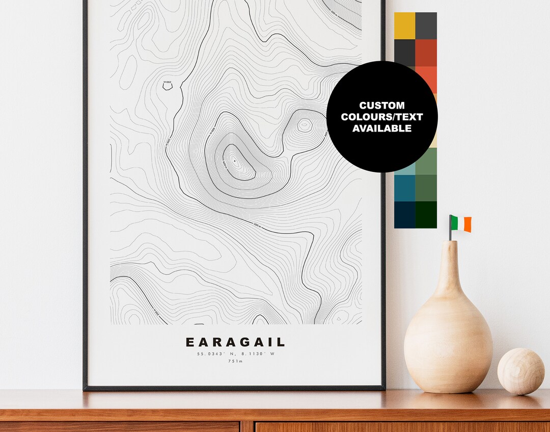 Earagail Print - Contour Map - Errigal Mountain Map - Topographic Map ...