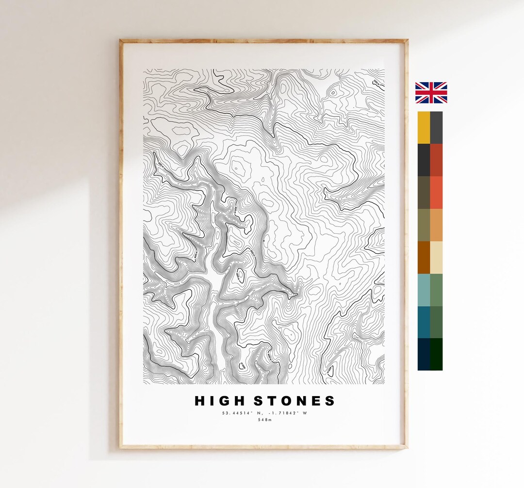 High Stones Print - Contour Map - High Stones Map - Sheffield - UK ...