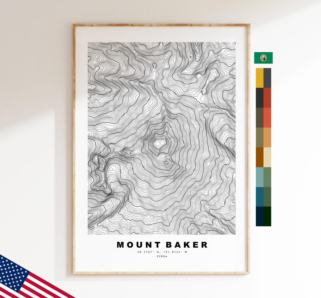 Mount Baker Map Print - Contour Map Print - Topographic Map - Poster ...