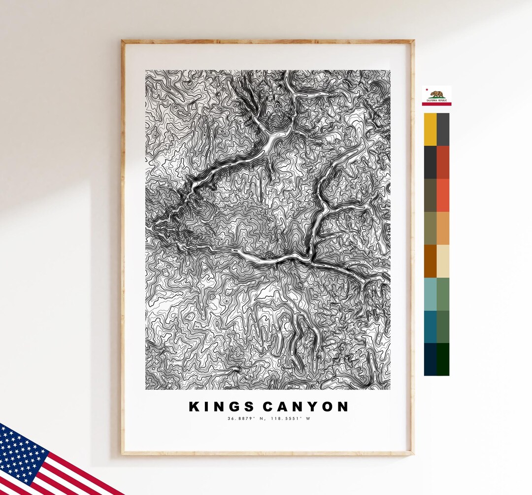 Kings Canyon Map Print - Contour Map Print - Topographic Map - Poster ...
