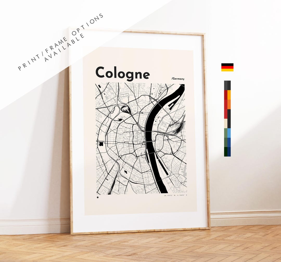 Cologne Map Print - Cologne City Map - Germany - Prints or Framed Prints - Custom Text Options ...
