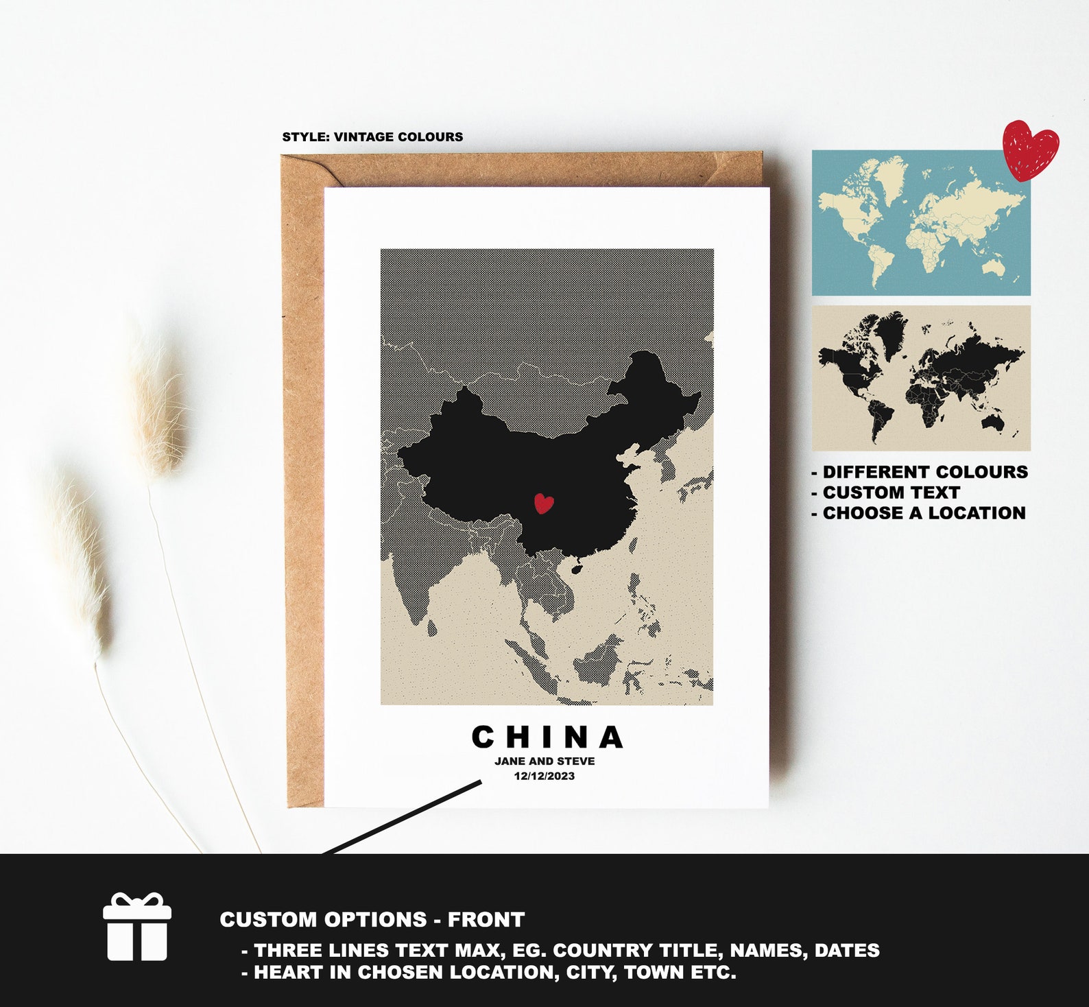 China Custom Greeting Card - Kraft Envelope Included - Custom Text ...