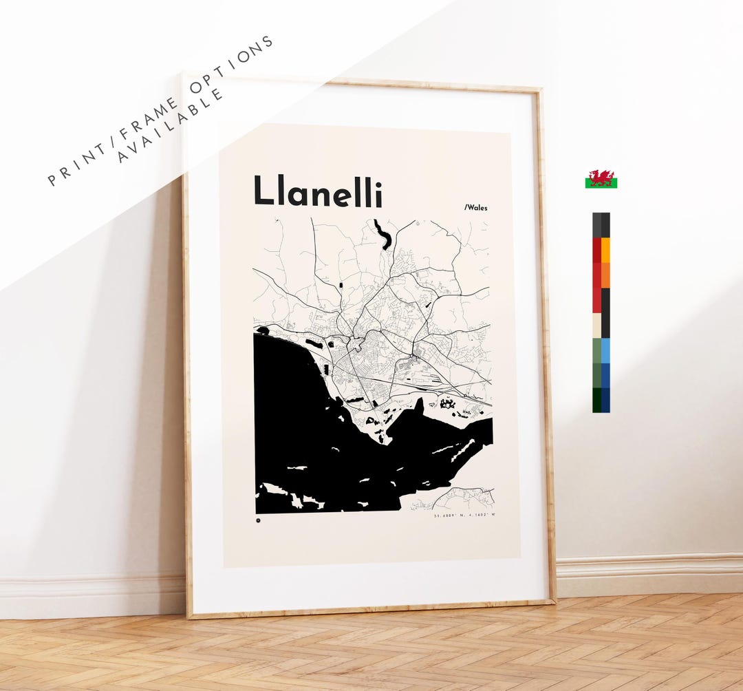 Llanelli Map Print - Custom Options/colours Available - Prints or ...