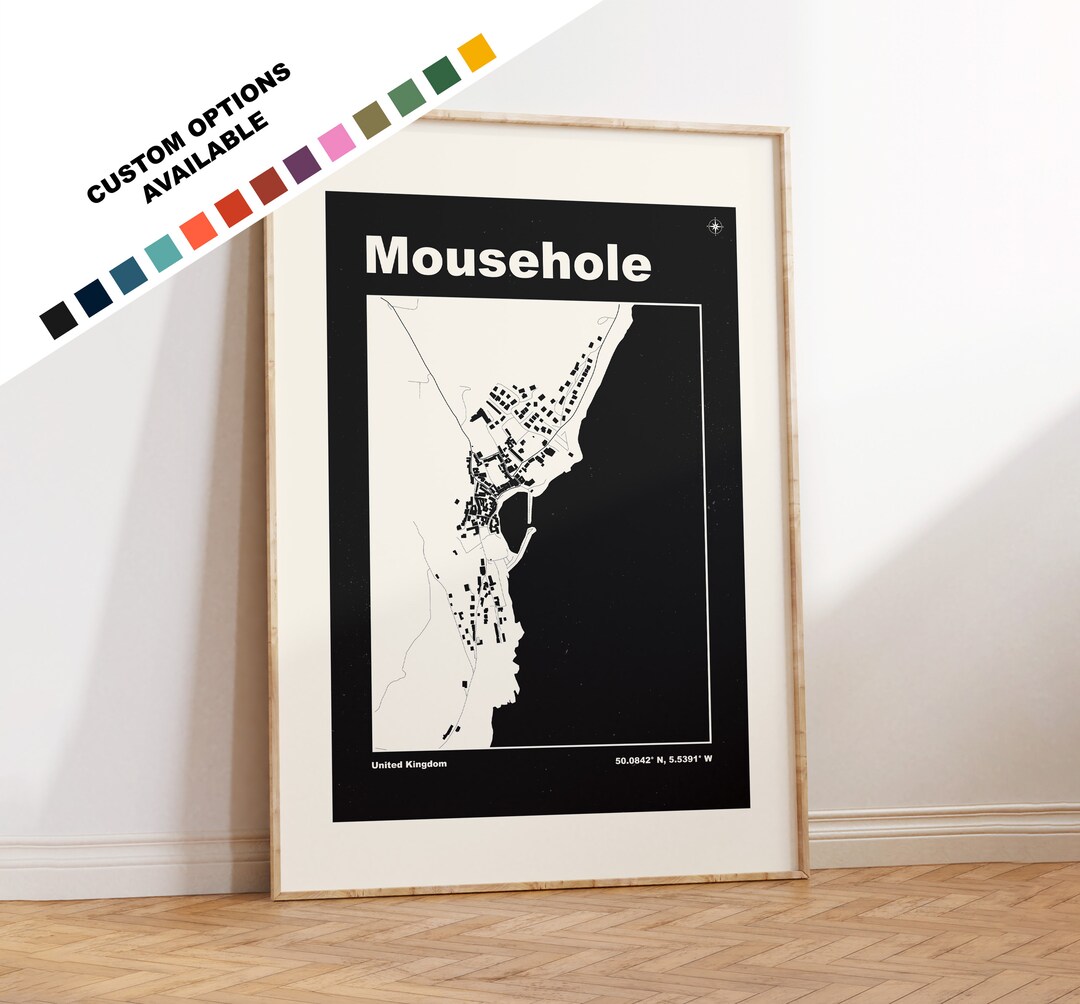 Mousehole Map Print Custom Options/colours Available Prints or Framed ...