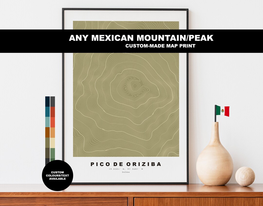 Custom Mexican Mountain Map Print - Any Location - Contour Map Print ...