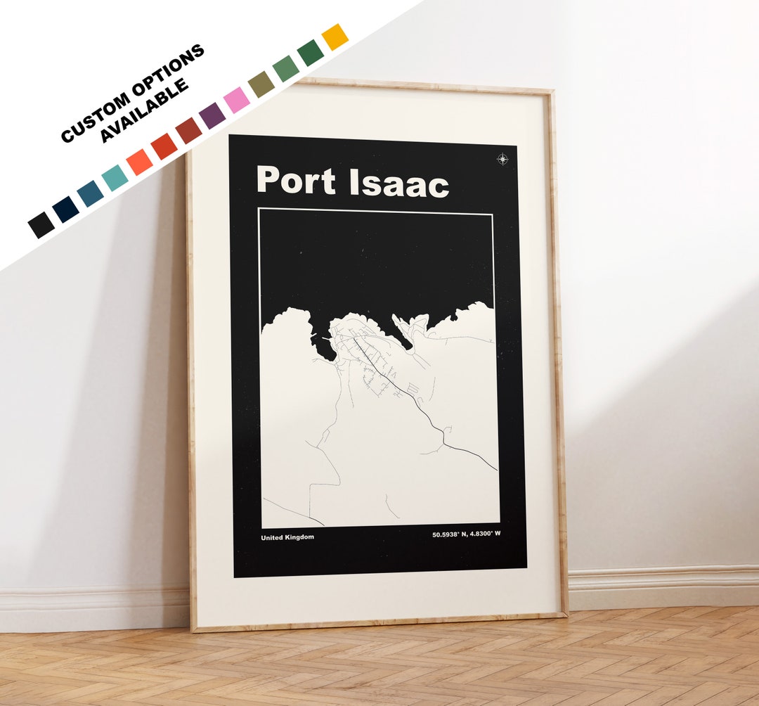 Port Isaac Map Print - Custom Options/colours Available - Prints or ...