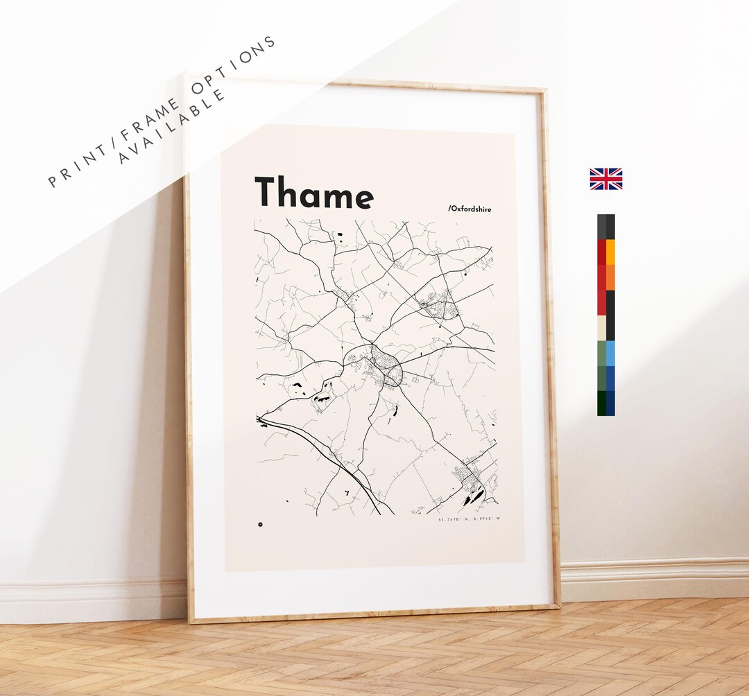Thame Map Print - Custom Options/colours Available - Prints or Framed ...