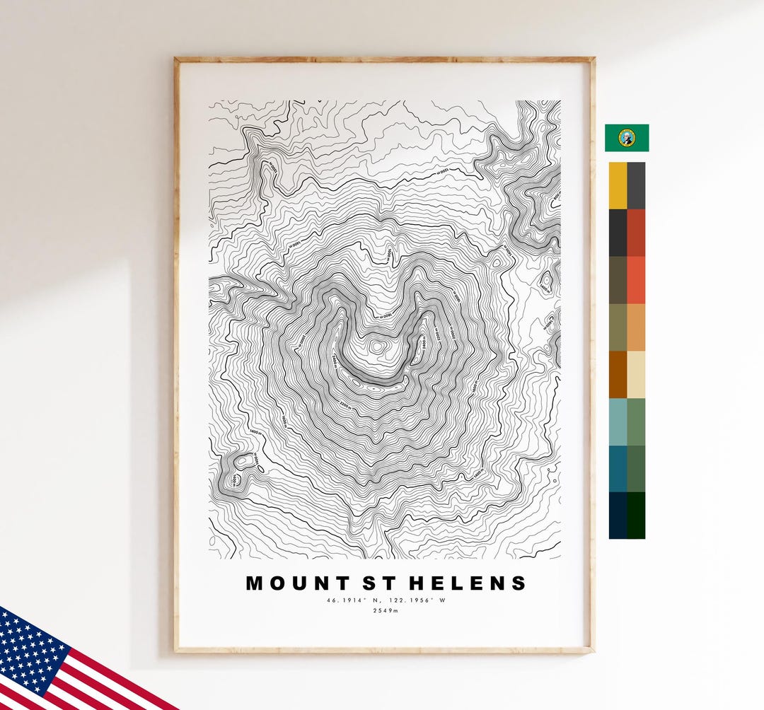 Mount St Helens Map Print - Contour Map Print - Topographic Map ...