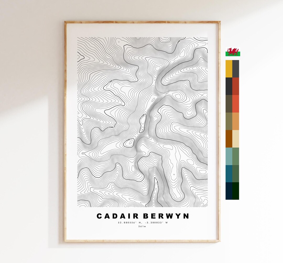 Cadair Berwyn Print - Contour Map - Snowdonia - Wales - Topographic Map ...