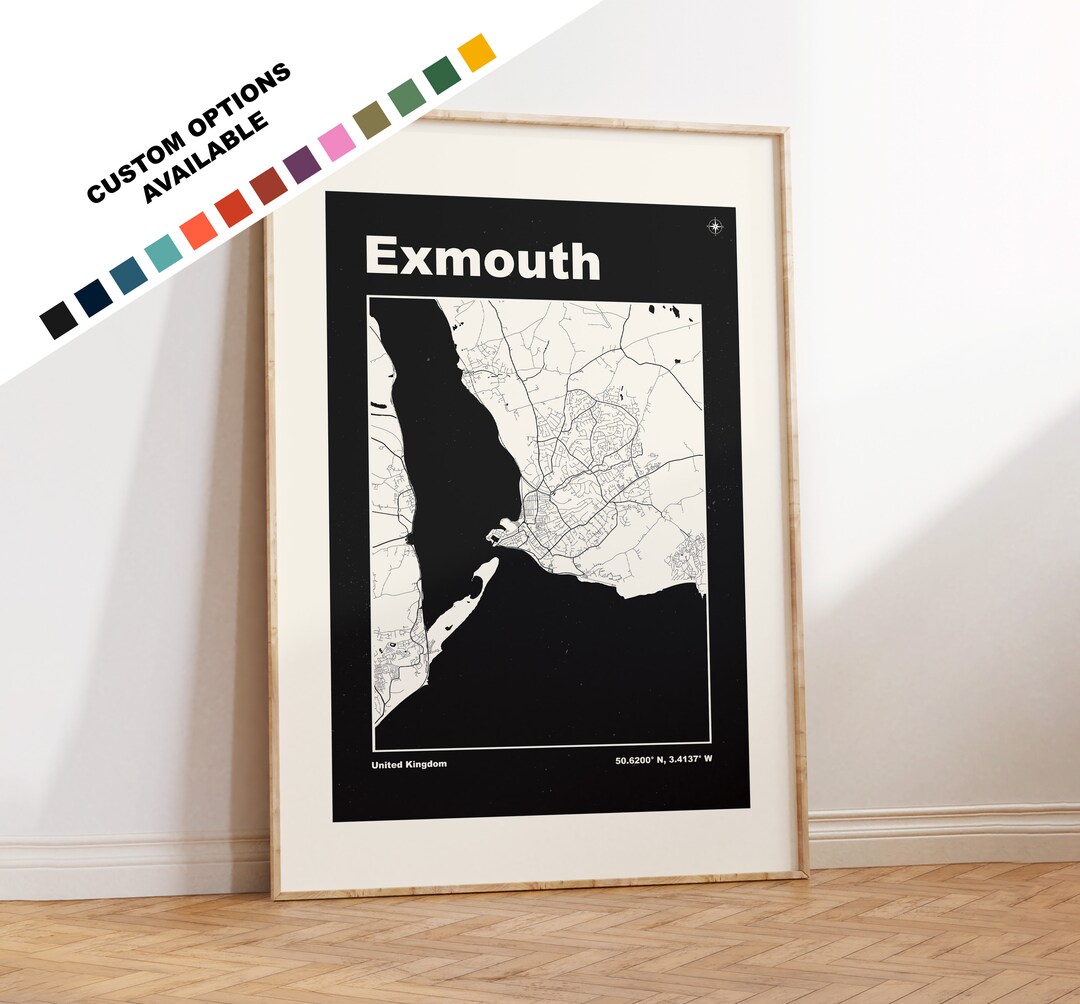 Exmouth Map Print Custom Options/colours Available Prints or Framed ...