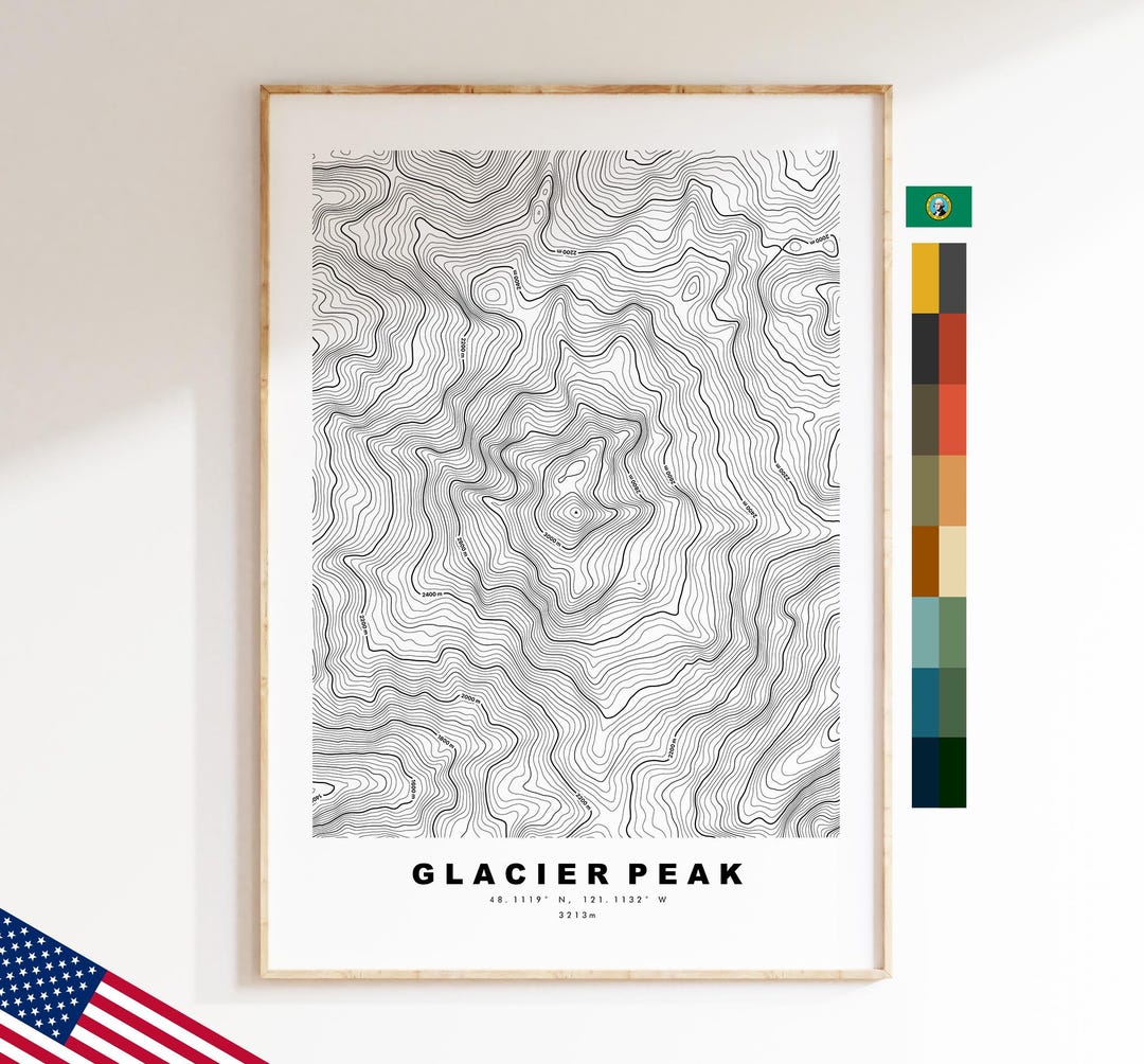 Glacier Peak Map Print - Contour Map Print - Topographic Map - Poster ...