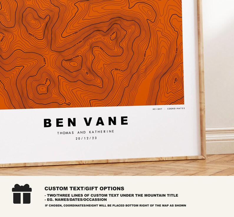 Ben Vane Print - Contour Map - Ben Vane Poster - Scotland - Topographic ...