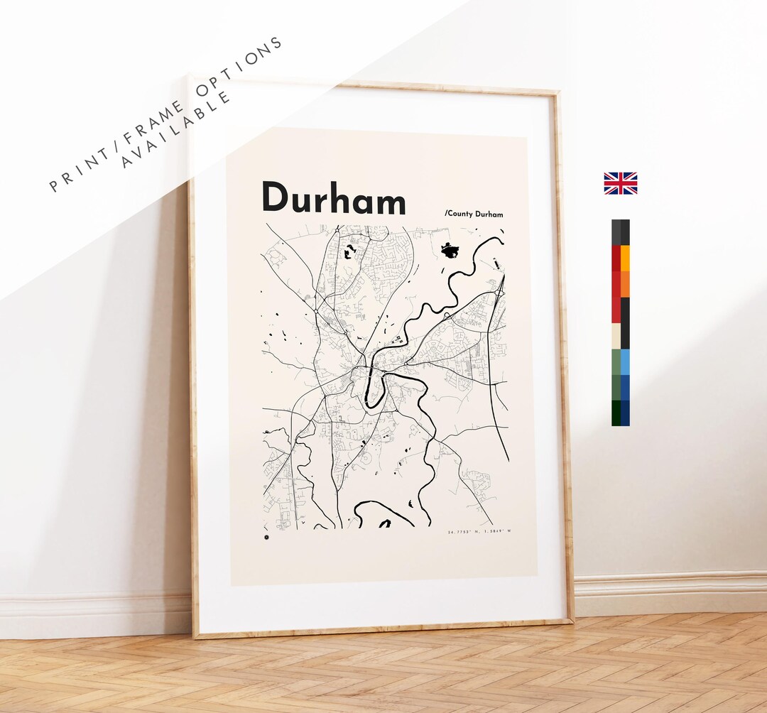 Durham Map Print - Custom Options/colours Available - Prints or Framed ...