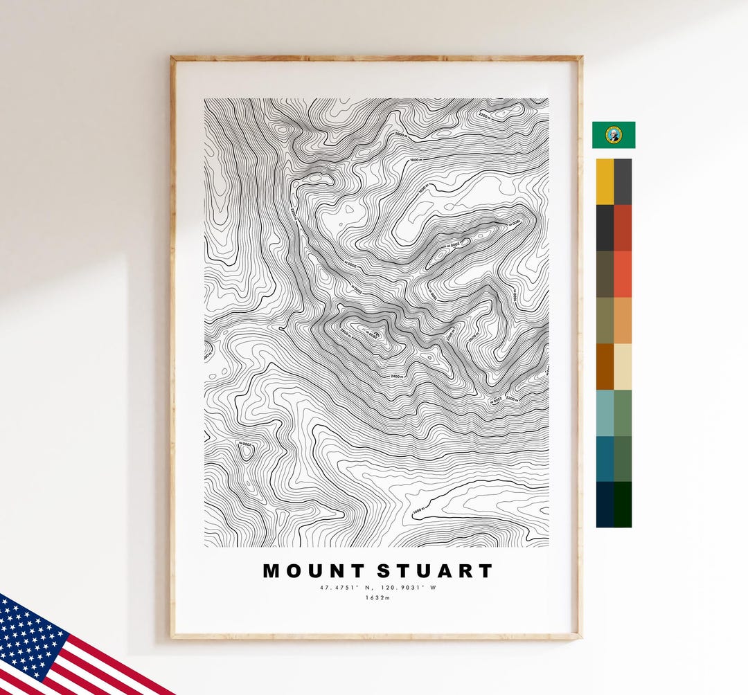Mount Stuart Map Print - Contour Map Print - Topographic Map - Poster ...