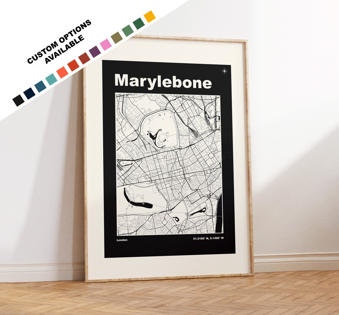 Marylebone Map Print Custom Options/colours Available Prints or Framed ...